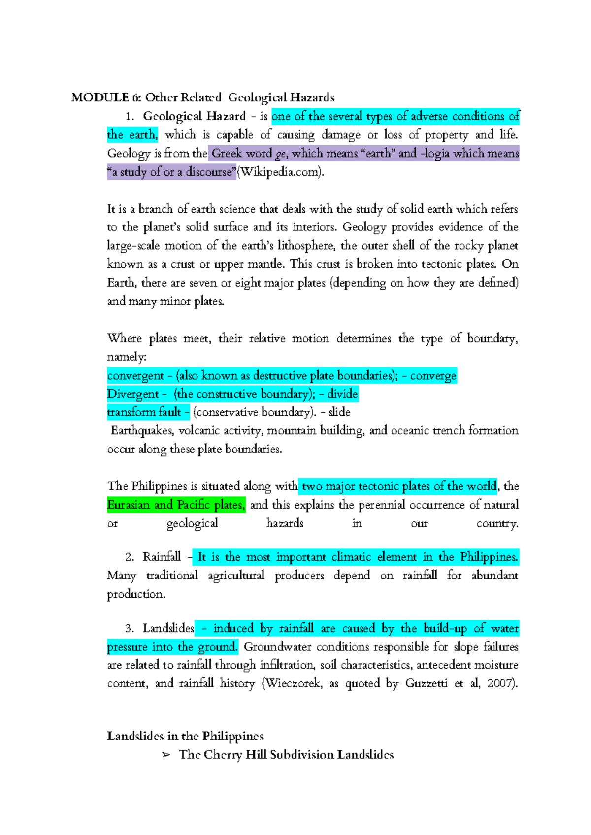 Module 6 - MODULE 6: Other Related Geological Hazards 1. Geological ...
