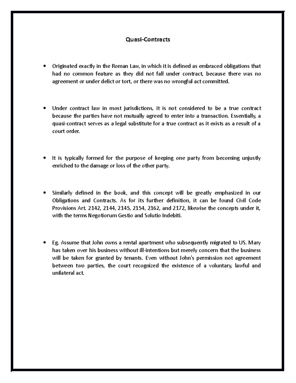 Quasi-Delicts - Hope this helps!