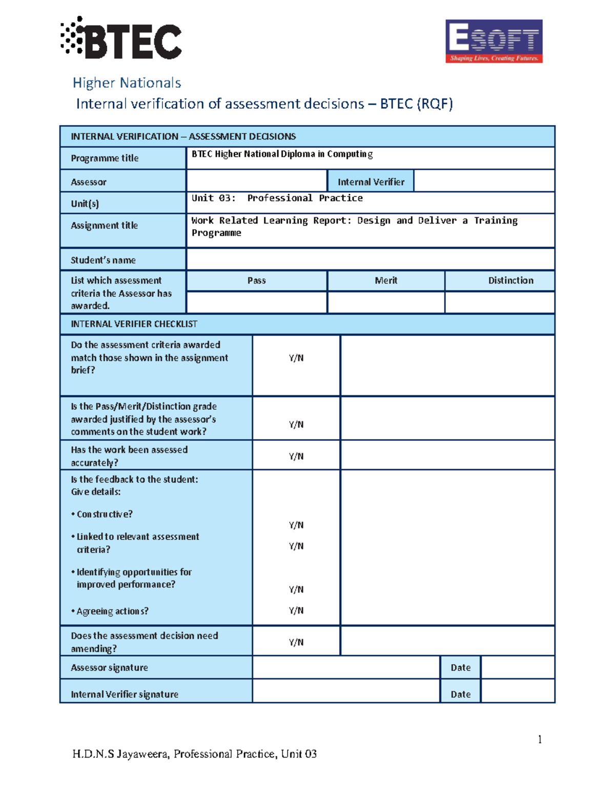 Pp assignment anji - 1 Higher Nationals Internal verification of assessment decisions – BTEC ...