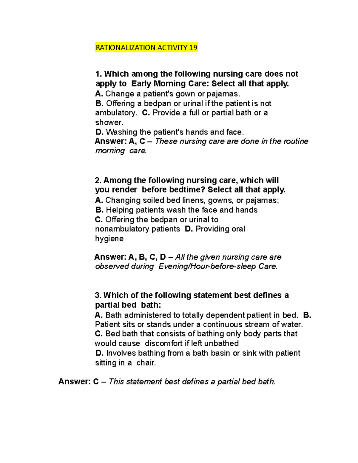 Funda RLE Ration 19 - RATIONALIZATION ACTIVITY 19 Which among the ...