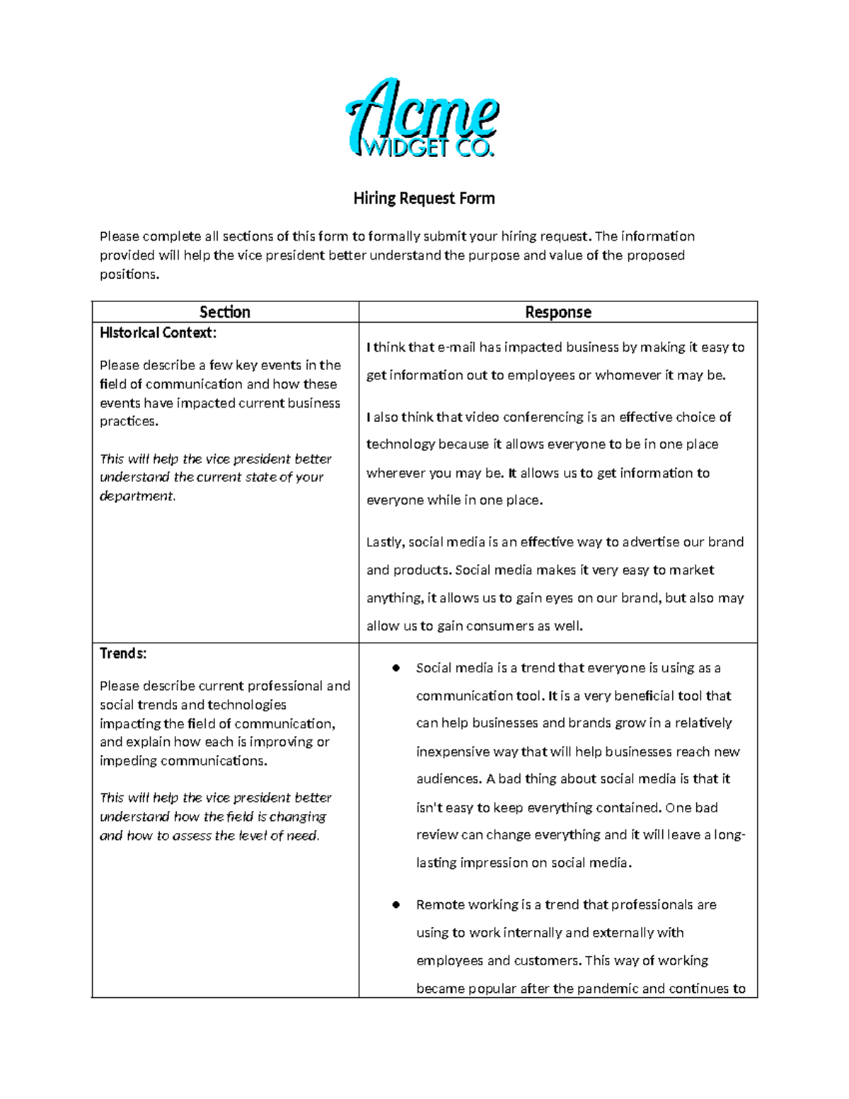 COM 127 Hiring Request Form - Hiring Request Form Please complete all ...