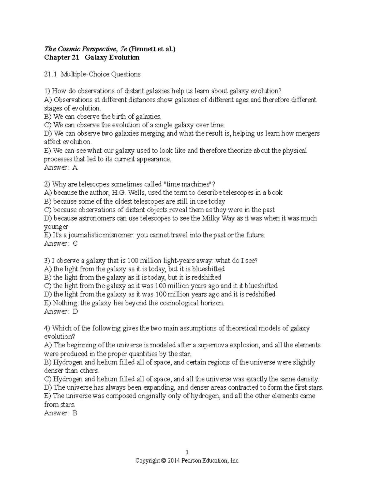 weekly quiz from solar system to the cosmos - The Cosmic Perspective ...