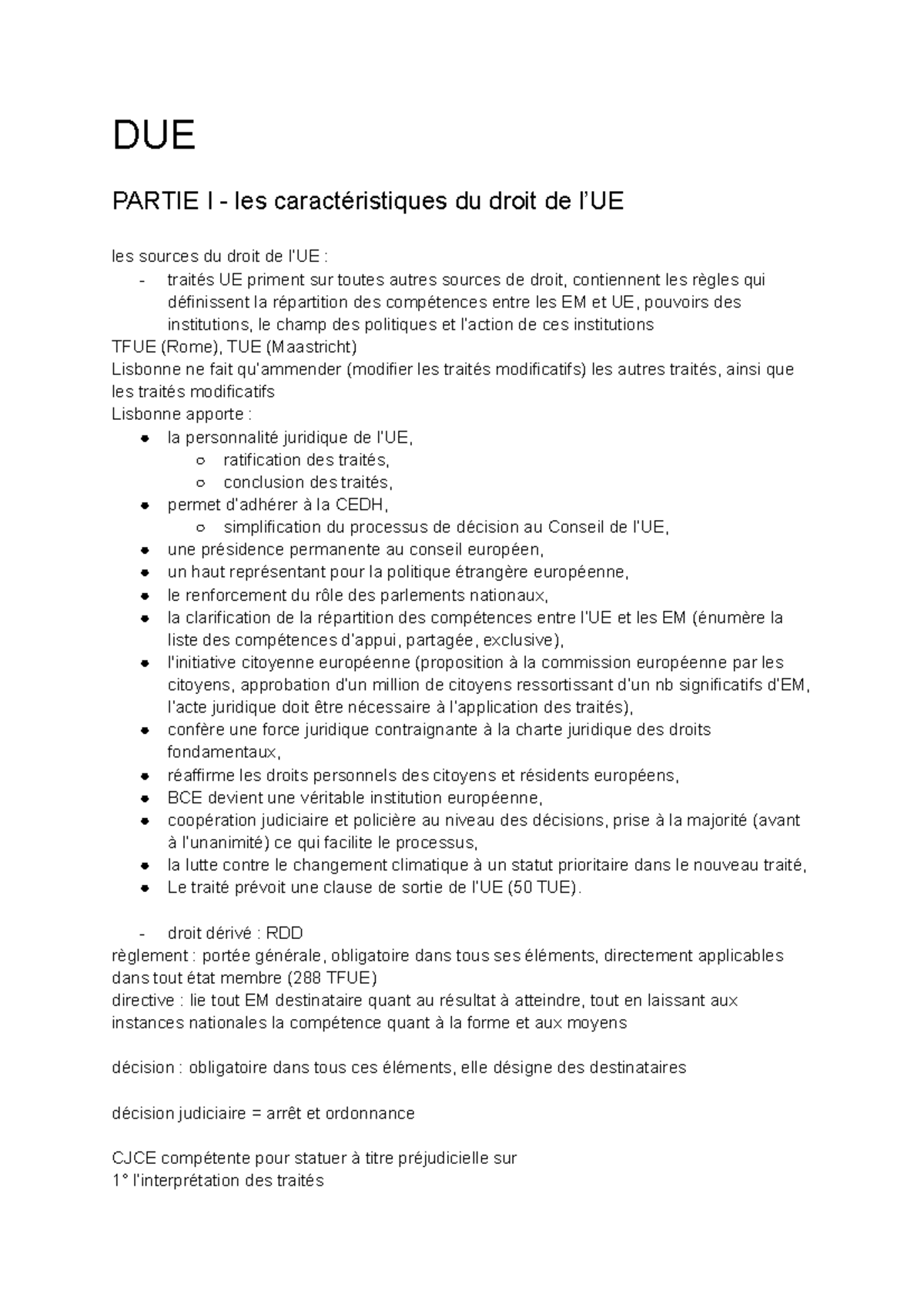 Revision DUE S4 - Synthèse de révision en DUE - DUE PARTIE I - les ...