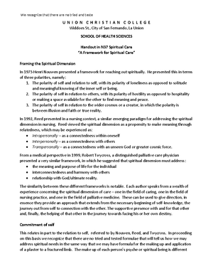 NO3 Spiritual Care Lecture Handout on Spiritual Needs and Spiritual ...