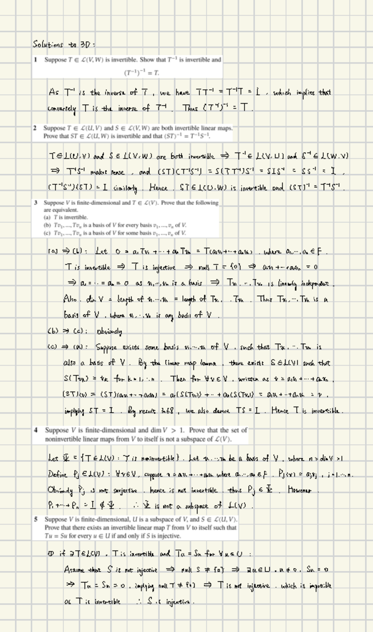 3D - Practice Material Linear Algebra - Solutions to 3D : As T" is the ...