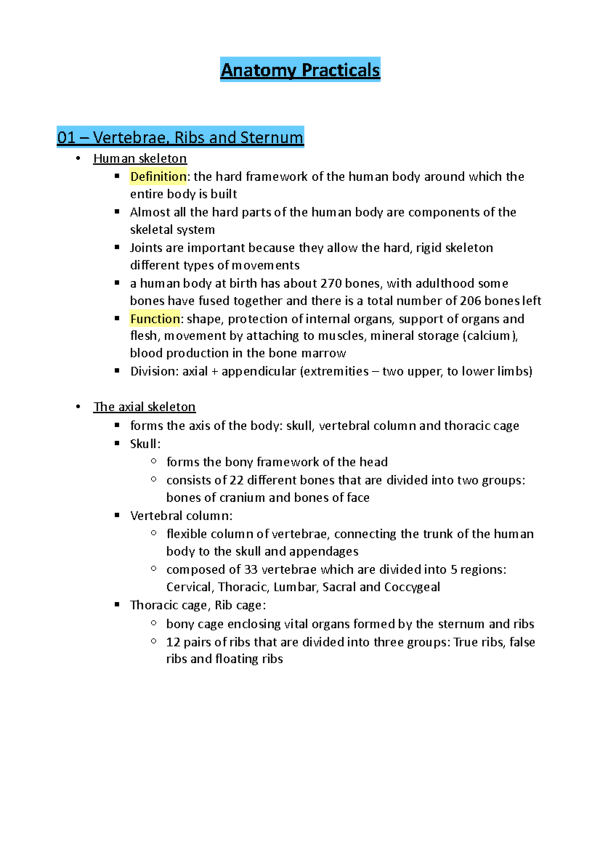 Anatomy Practicals 1-6 - Anatomy Practicals 01 – Vertebrae, Ribs and ...
