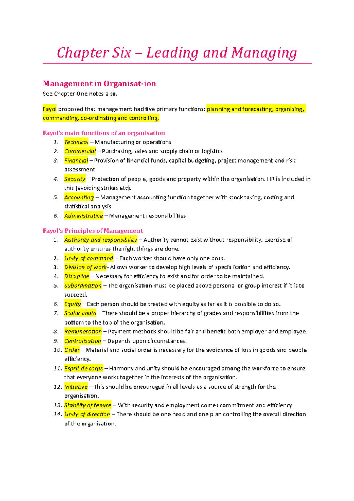 Chapter 6 - Leading and Managing - Chapter Six – Leading and Managing ...