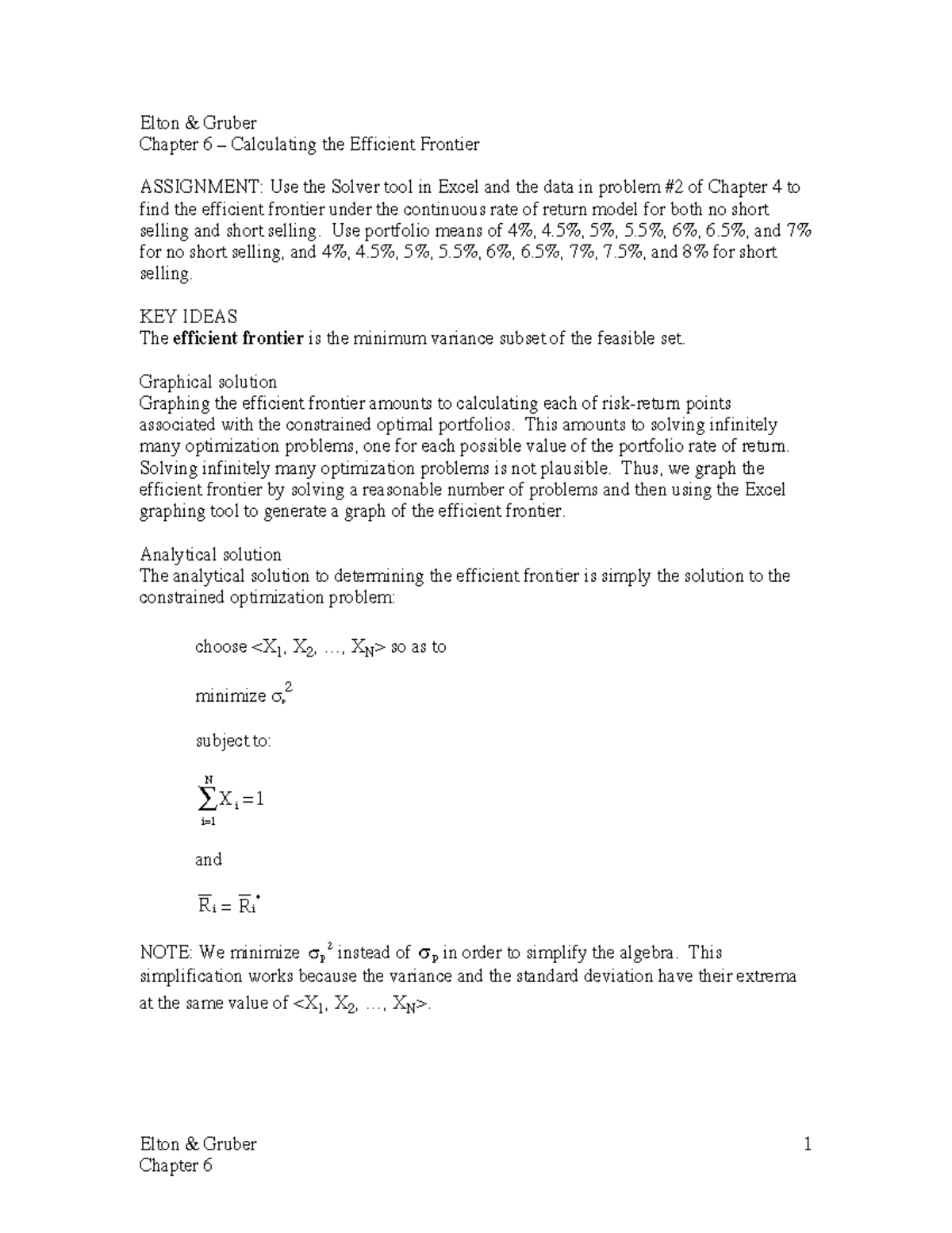 Elton-Gruber Ch 6 Notes S19 copy - Elton & Gruber 1 Elton & Gruber ...
