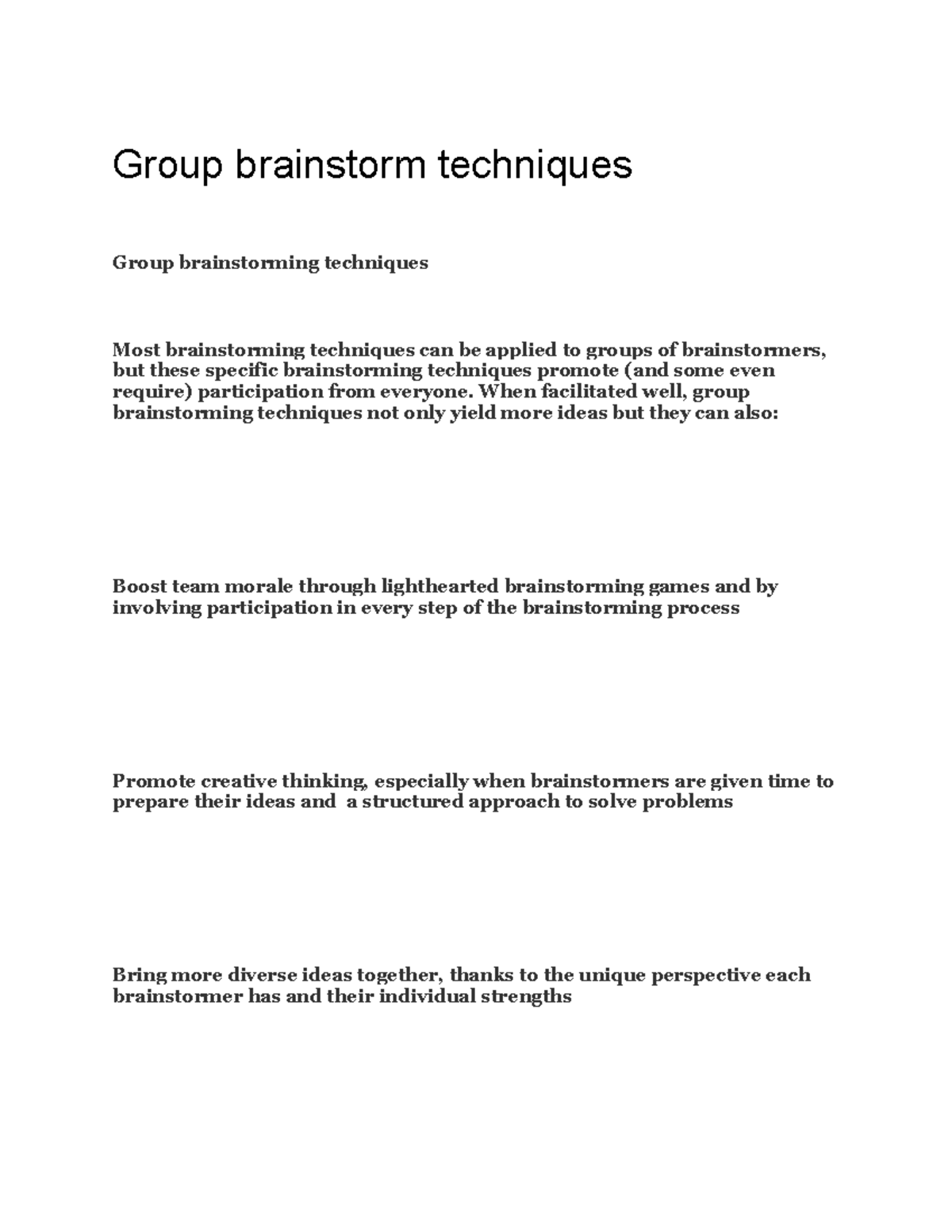 Group brainstorm techniques - Group brainstorm techniques Group ...