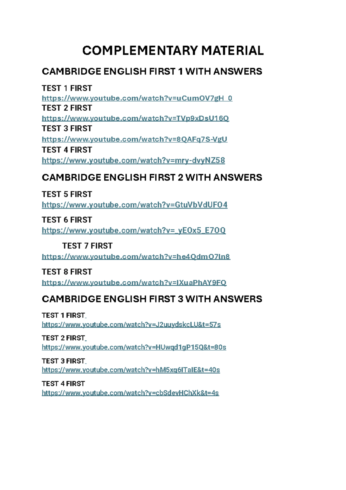Video Material AND Instructions - COMPLEMENTARY MATERIAL CAMBRIDGE ...