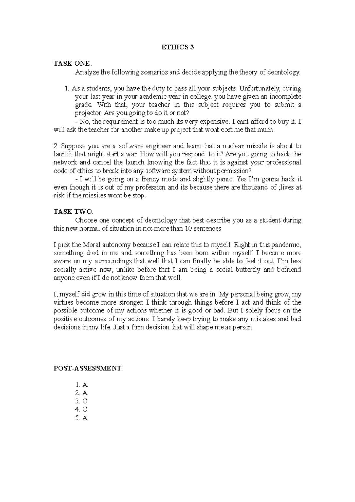 Ethics 3 - This module is about applying the basic concepts and ...