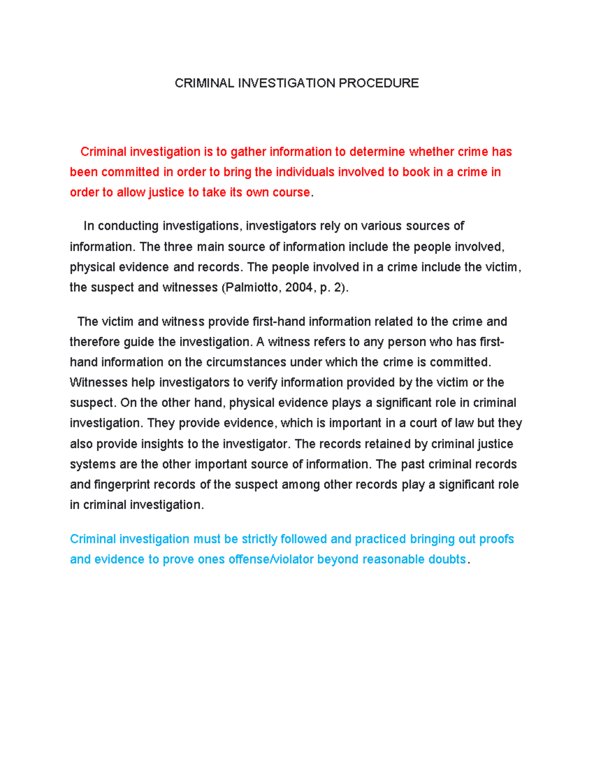 Criminal Investigation Procedure- Intro, BODY, Conclusion - CRIMINAL ...