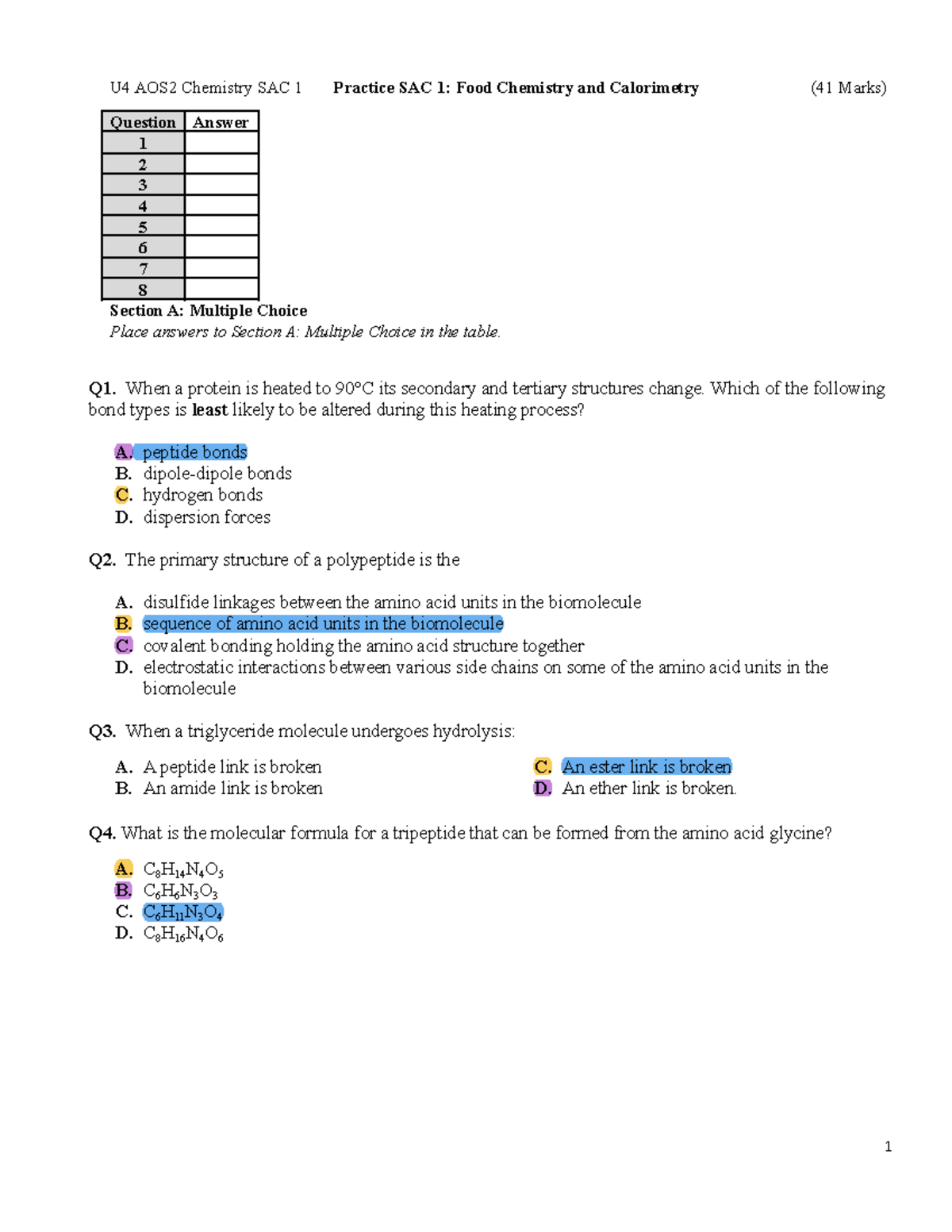 Unit 4 AOS2 Chemistry SAC 1 2 Practice 1 - U4 AOS2 Chemistry SAC 1 ...