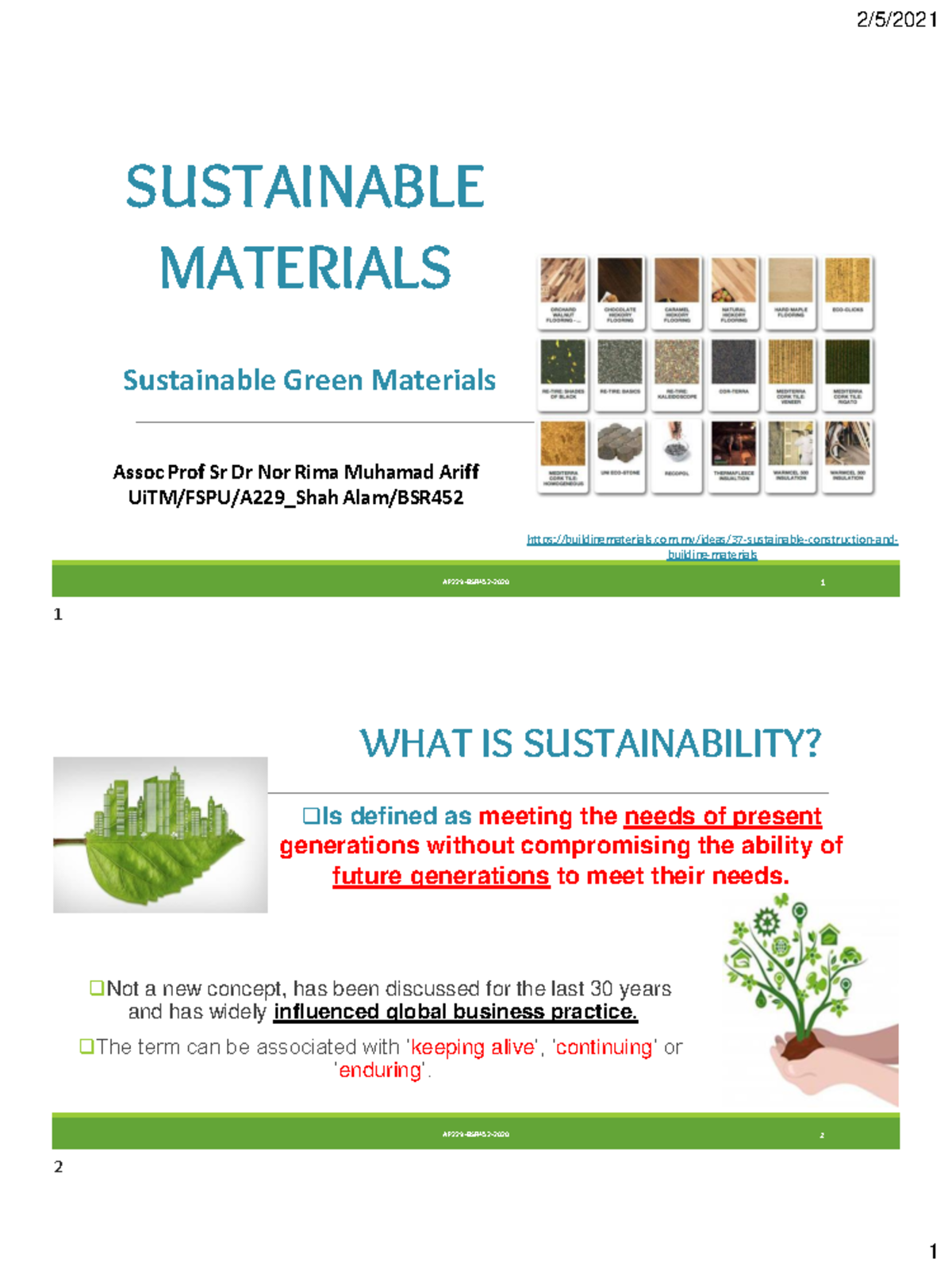 BSR452-Topic 10a-Sustainable Material Overview - SUSTAINABLE MATERIALS ...