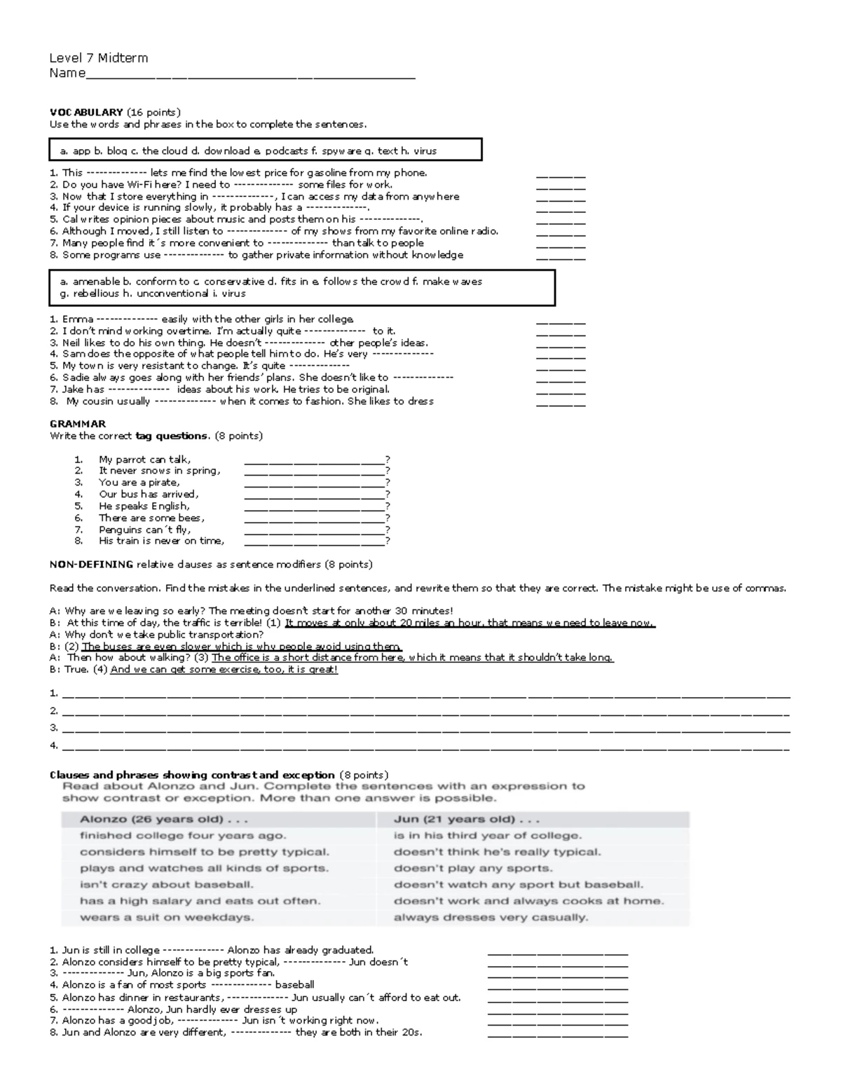 UNIT 4 & 5 Written QUIZ Level 6 - UNIT 4 & 5 WRITTEN QUIZ LEVEL 6 NAME ...