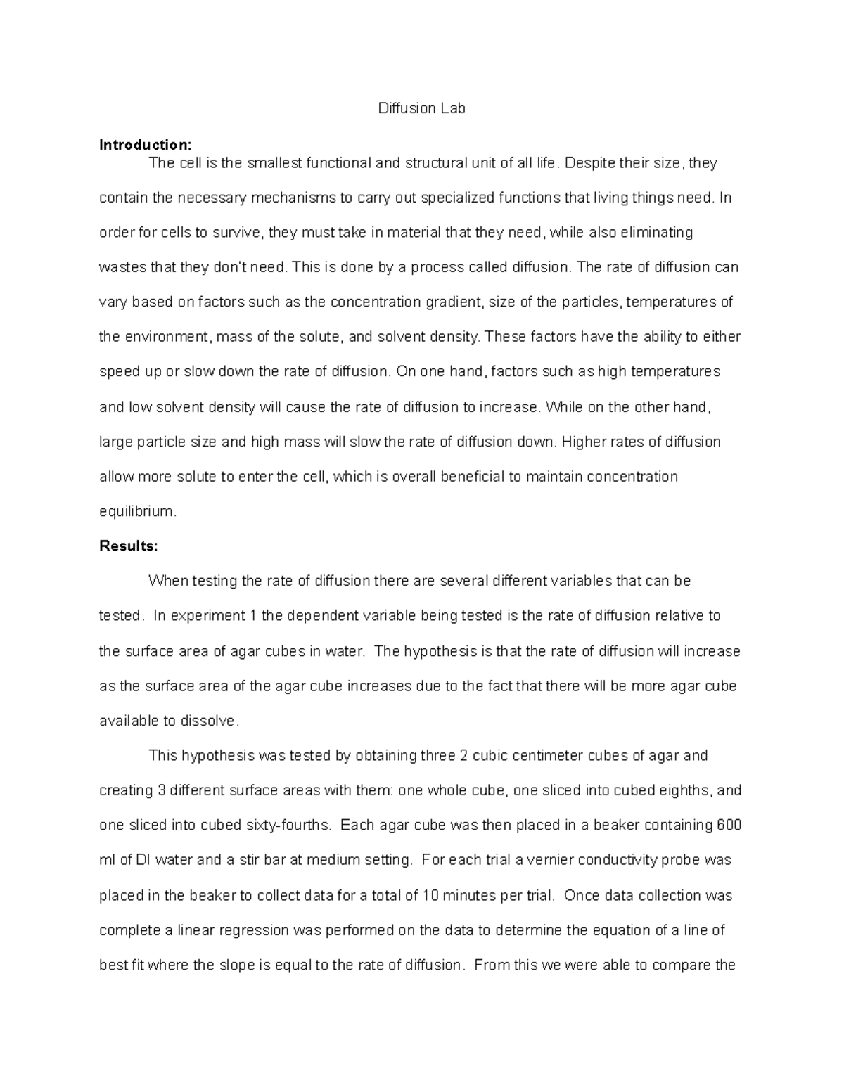 Diffusion Lab Write Up - Diffusion Lab Introduction: The cell is the ...