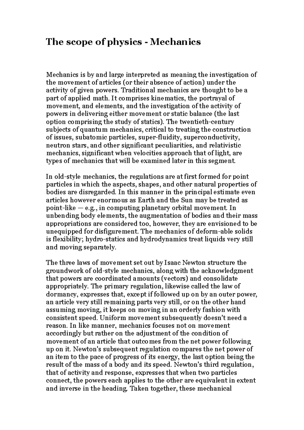 The scope of physics - Mechanics - The scope of physics - Mechanics ...