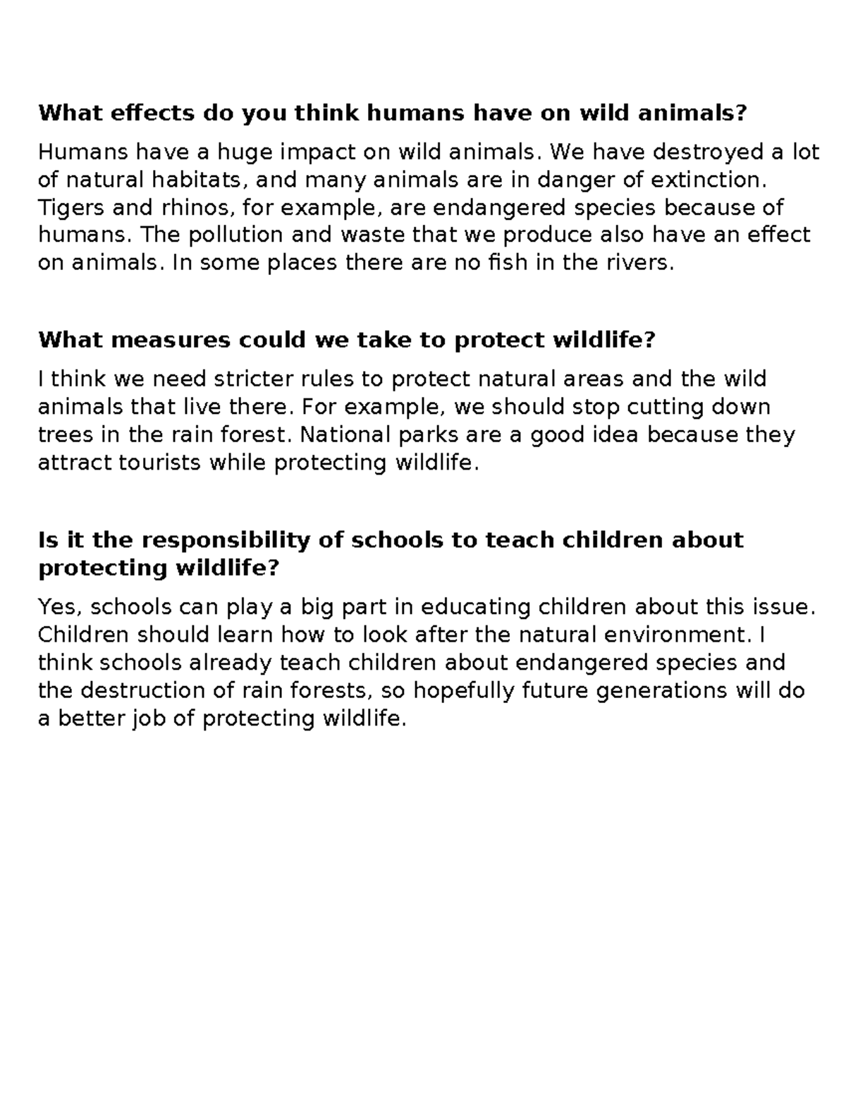 Wild-animal - What effects do you think humans have on wild animals ...