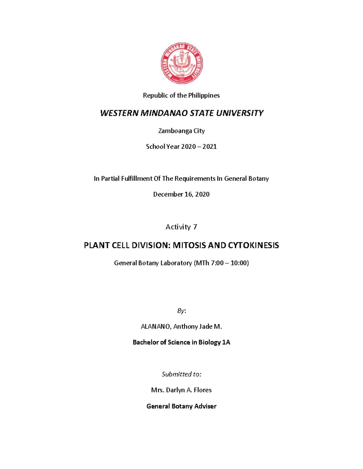 General Botany Activity 7 Alanano 1A - Republic of the Philippines ...