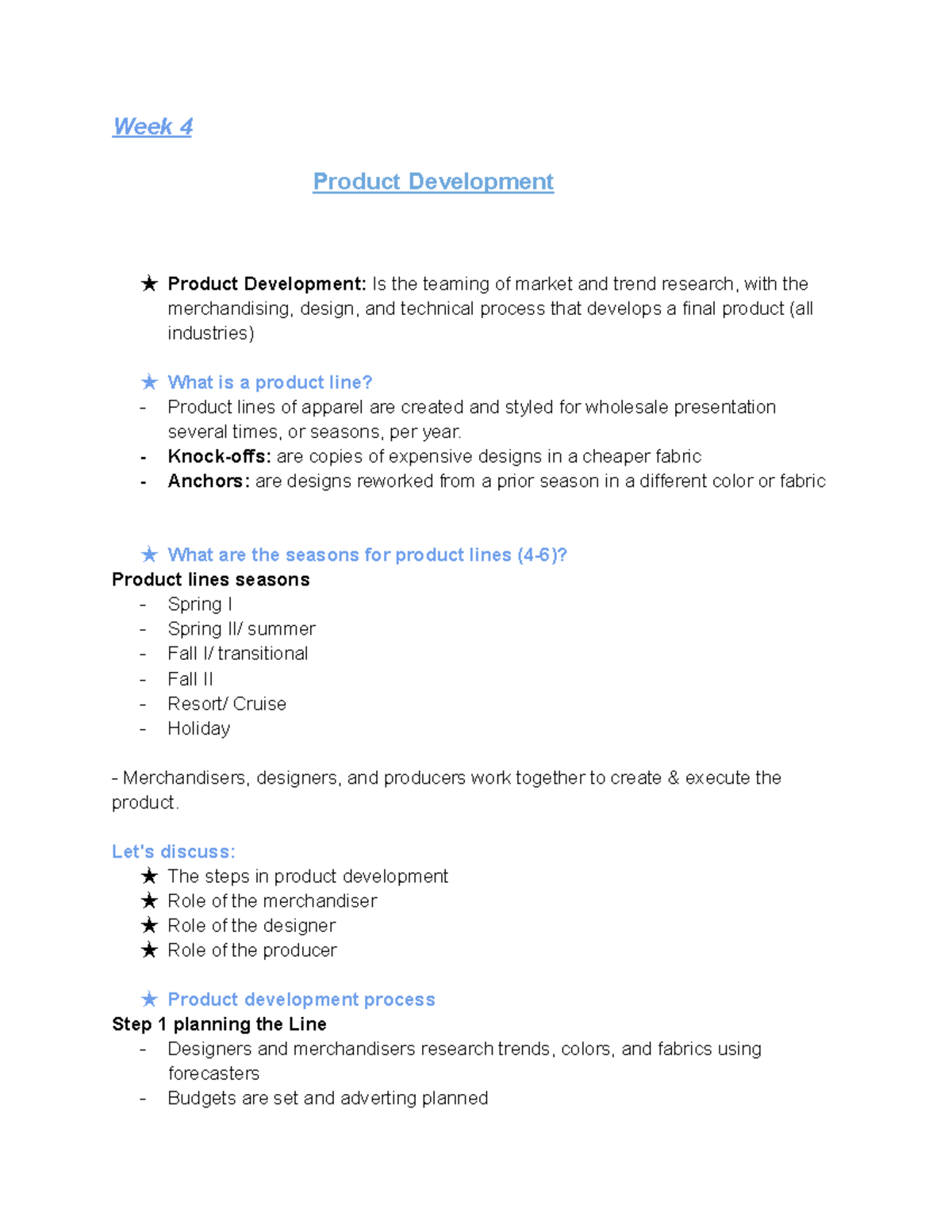 FM 109- notes - professor's lecture on product development - Week 4 ...