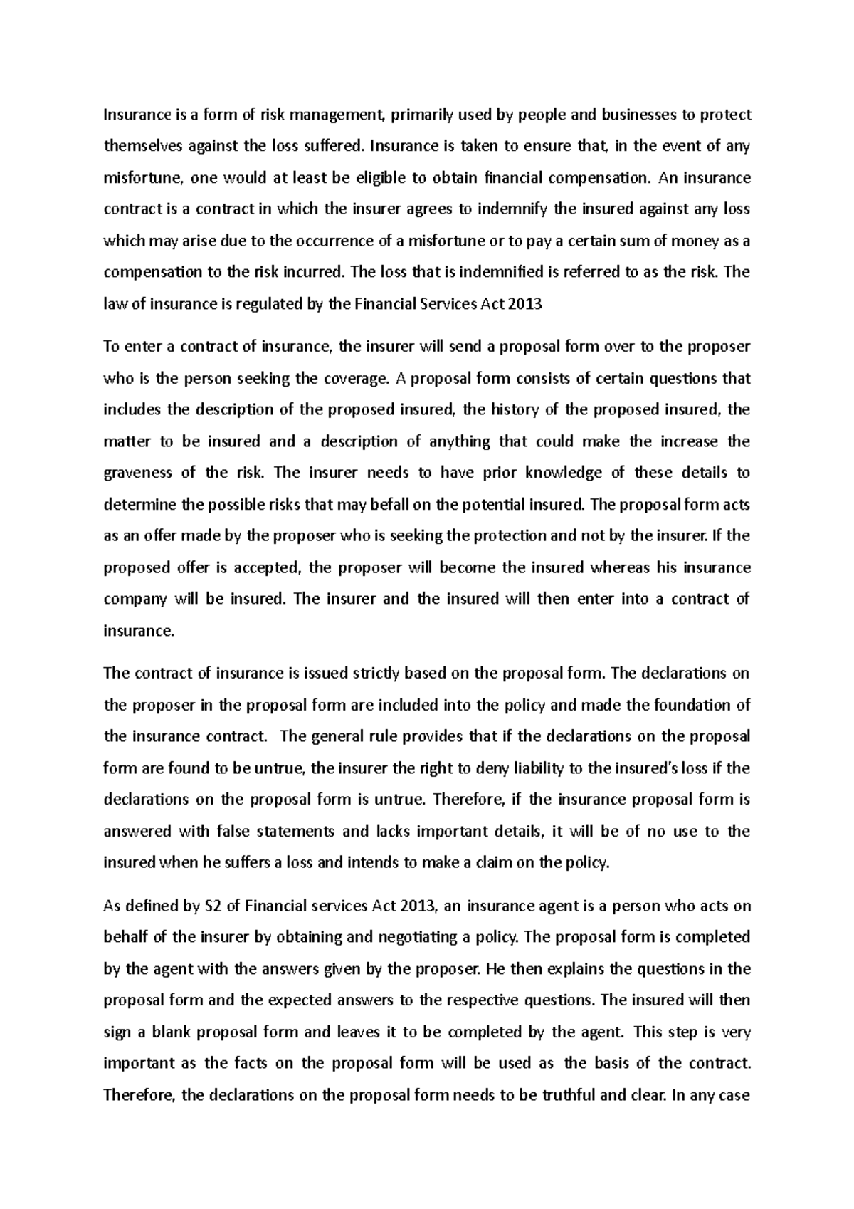 Insurance proposal form - Insurance - Studocu