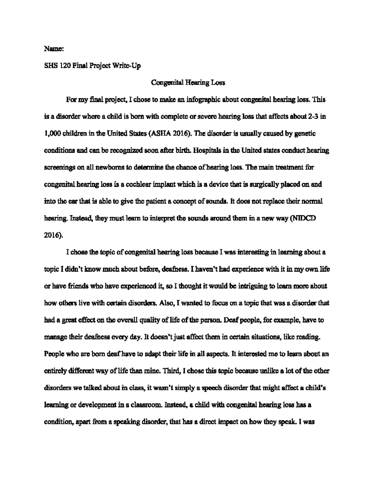 SHS 120 Final write up sample SP20 - SHS 120 - Studocu