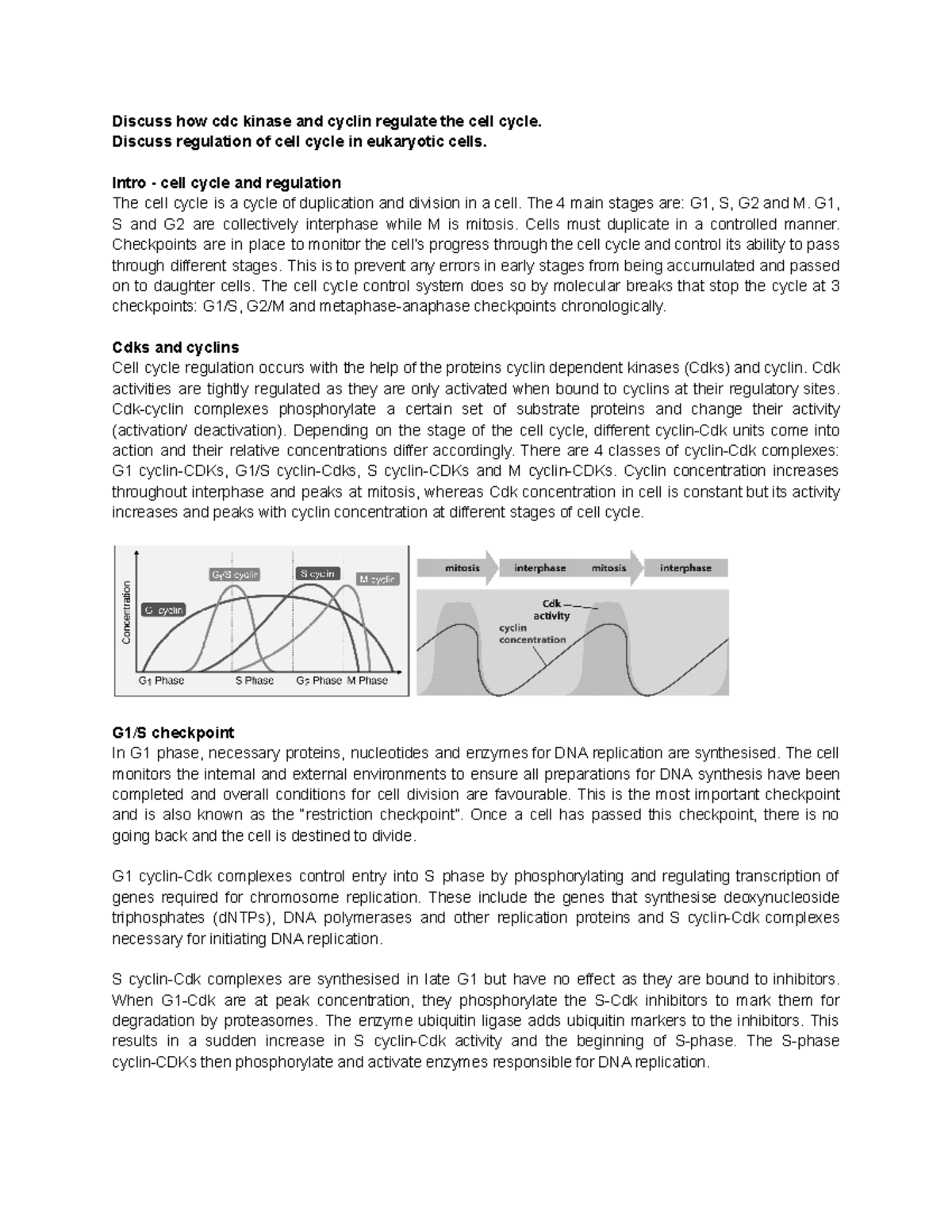 Cell cycle essays - year 1 biochemistry - Discuss how cdc kinase and ...