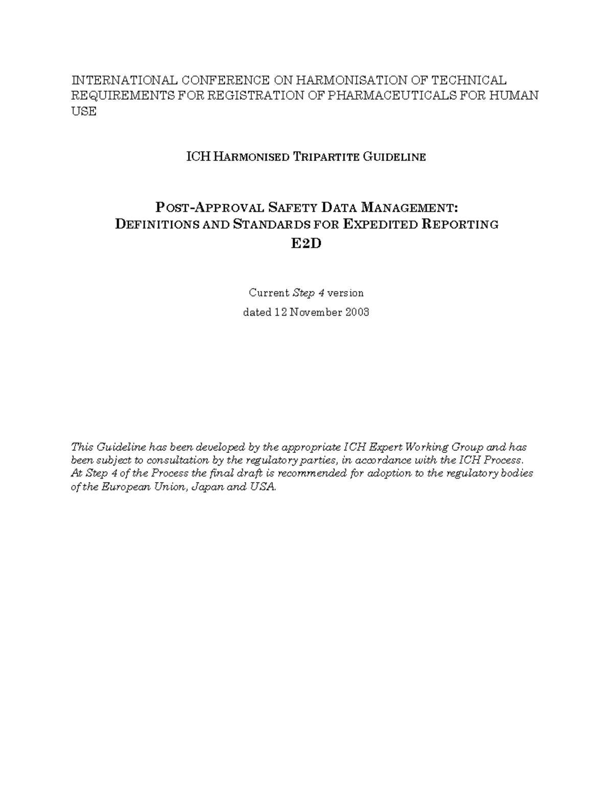 E2D Guideline - POST-APPROVAL SAFETY DATA MANAGEMENT: DEFINITIONS AND ...