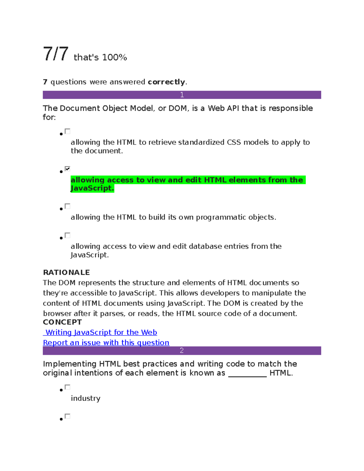 Introduction to Web Development CS1005 (SOPH-0043) Milestone 2 - 7/7 that's 100% RETAKE 7 ...