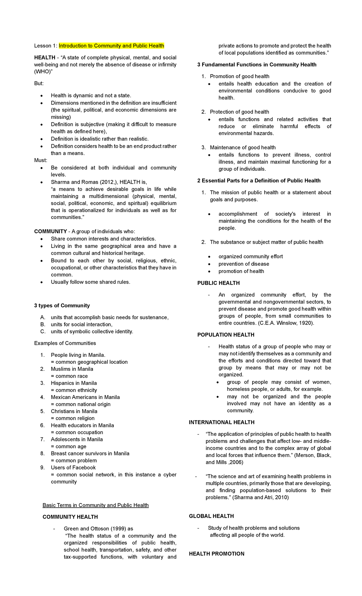 Transes-CPH - Lesson 1: Introduction to Community and Public Health ...