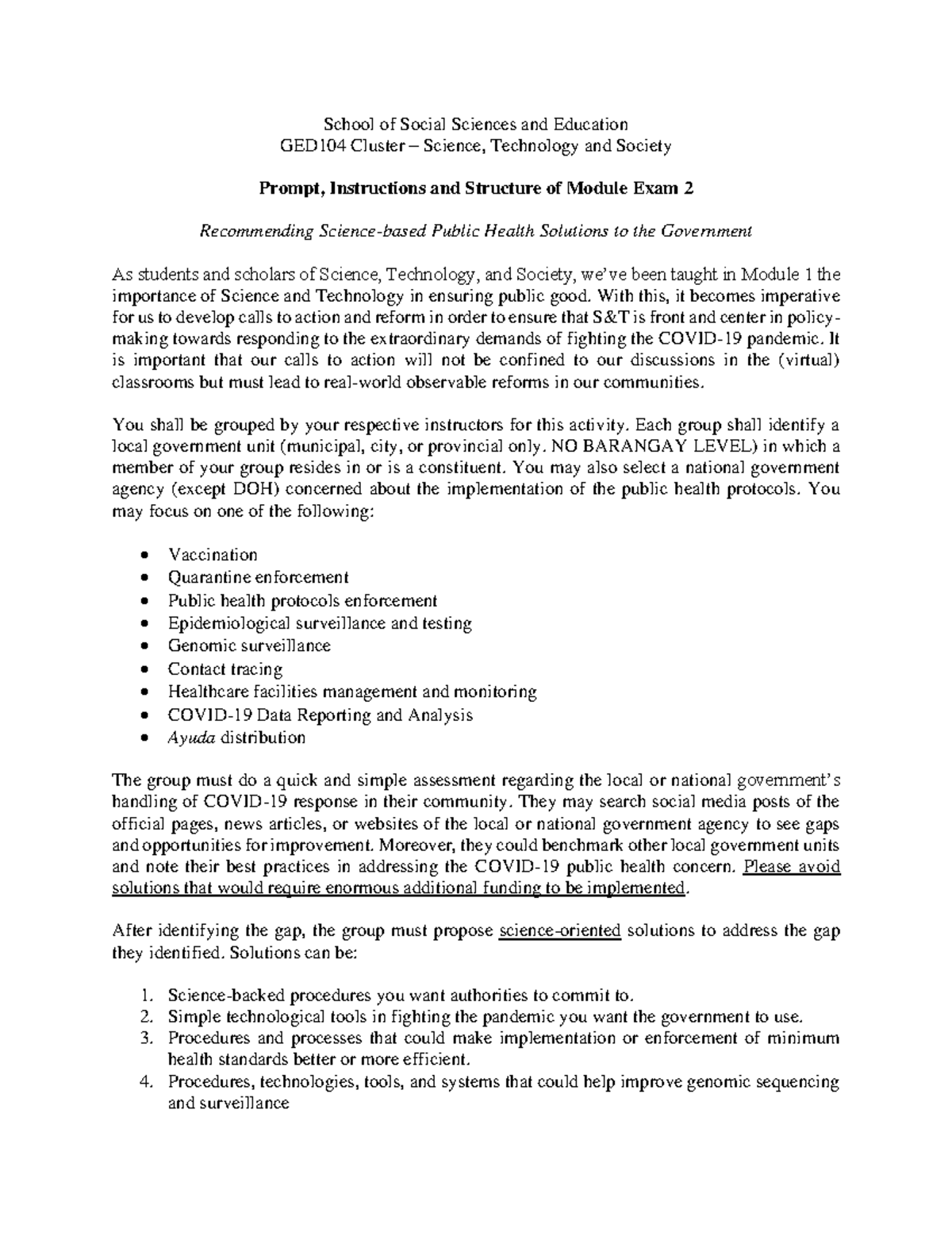 Module 2 Exam Prompt and Instructions 2021 - School of Social Sciences ...