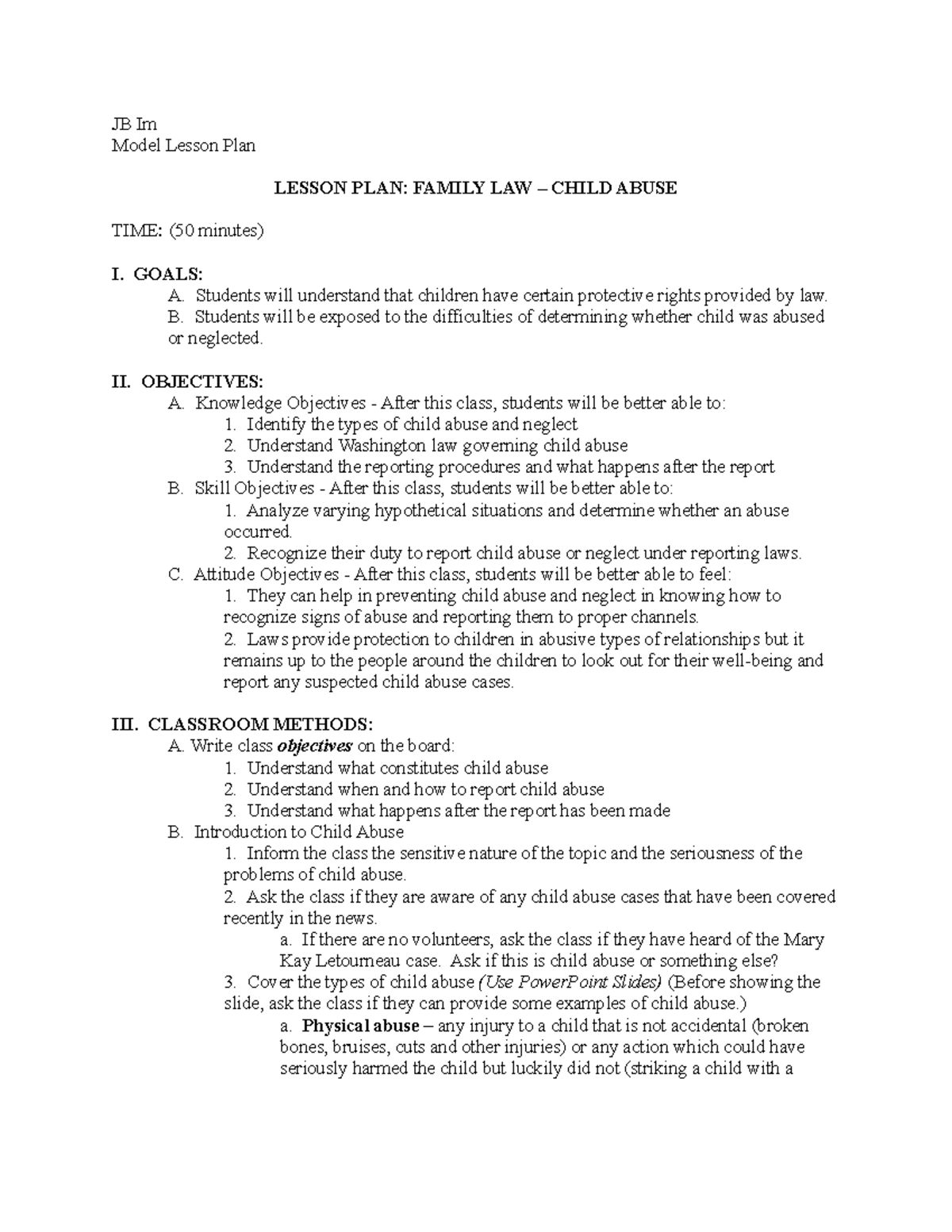 Family Law Child Abuse Lesson Plan - Studocu