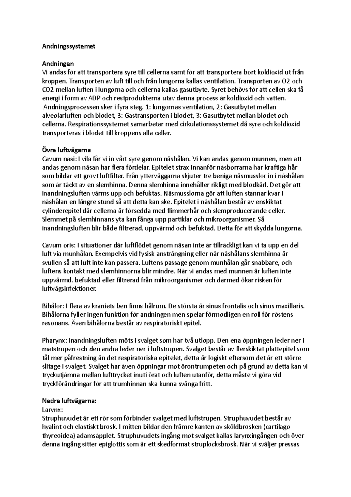 Andningssystemet - Andningssystemet Andningen Vi andas för att ...