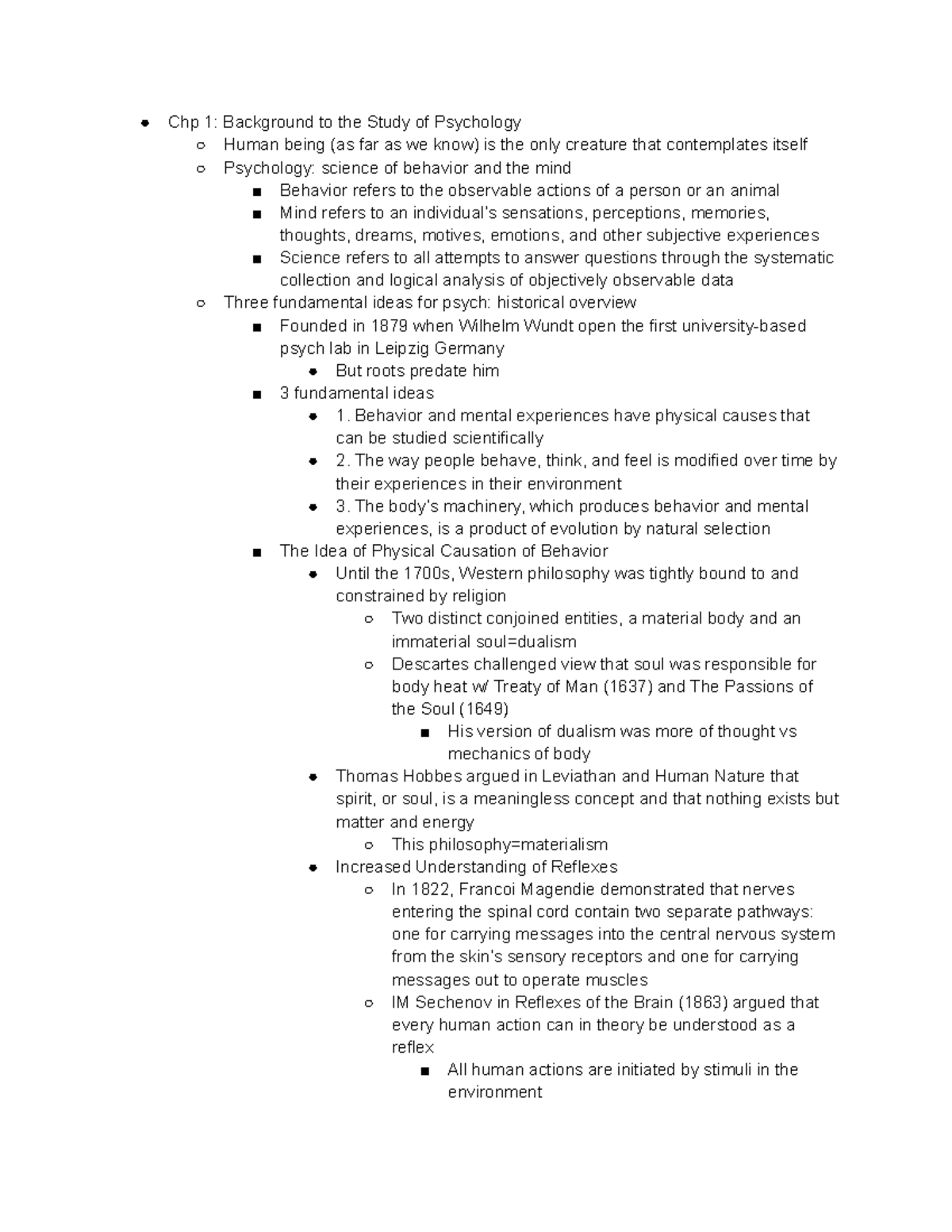 Textbook Notes Exam 1 - Chp 1: Background to the Study of Psychology ...