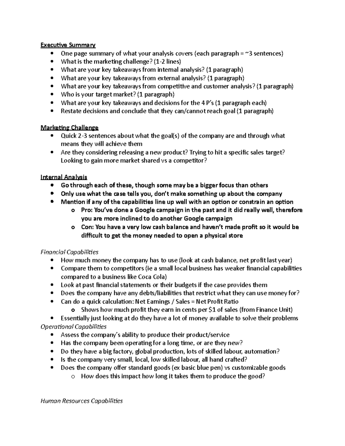 Marketing Report Outline - Executive Summary One page summary of what ...