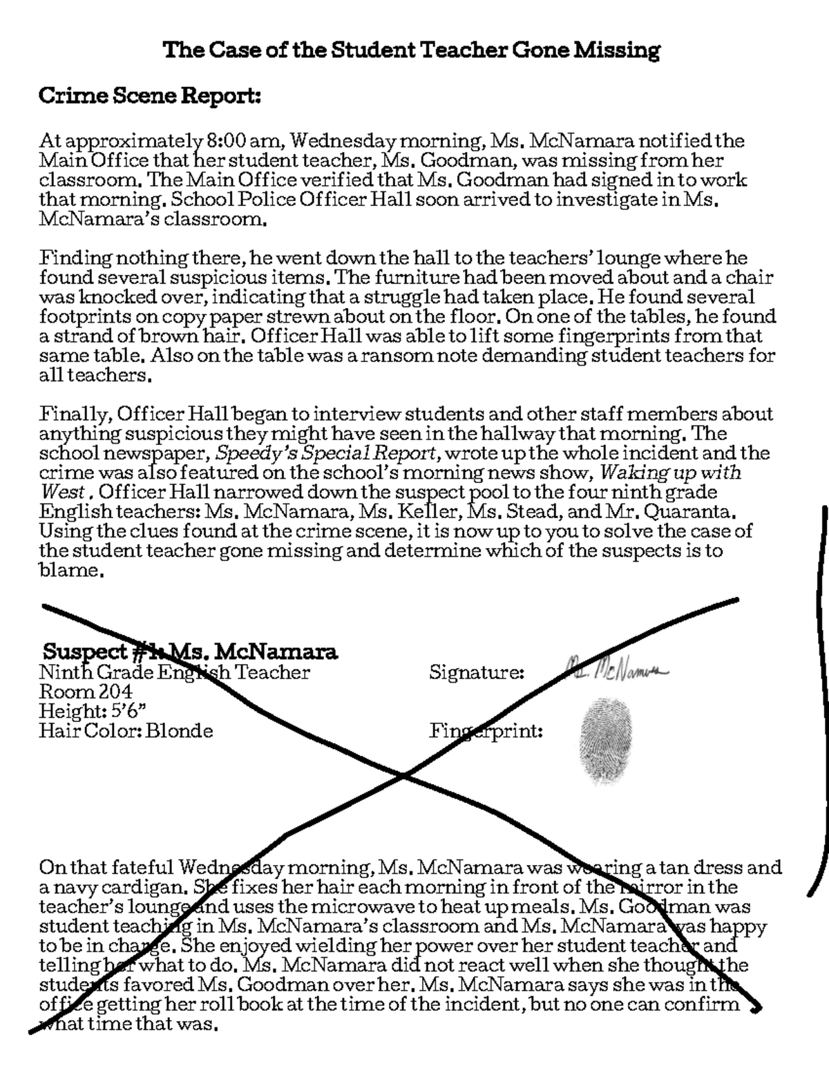 4 - Hey - The Case of the Student Teacher Gone Missing Crime Scene ...