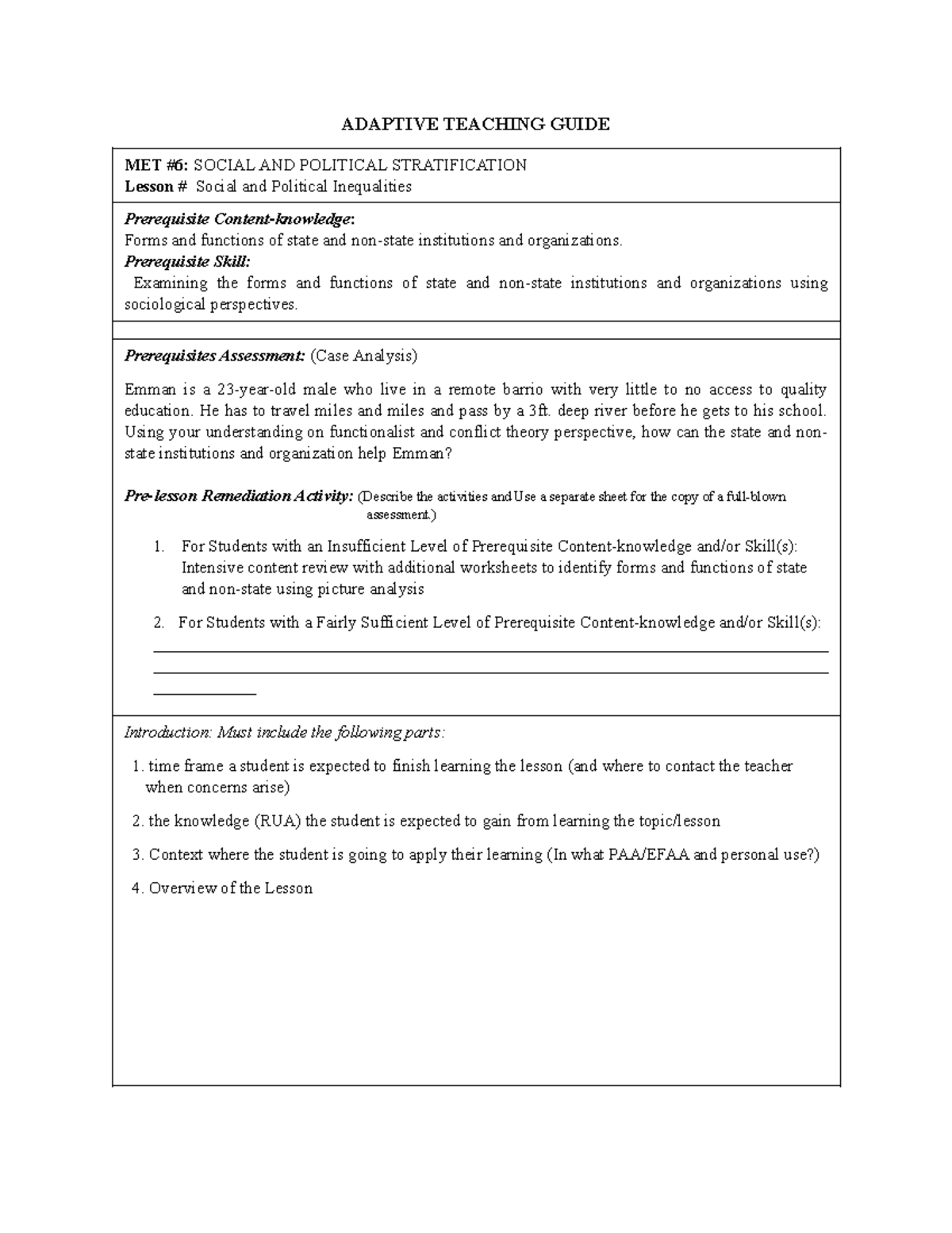 Adaptive Teaching Guide Template - ADAPTIVE TEACHING GUIDE MET #6 ...