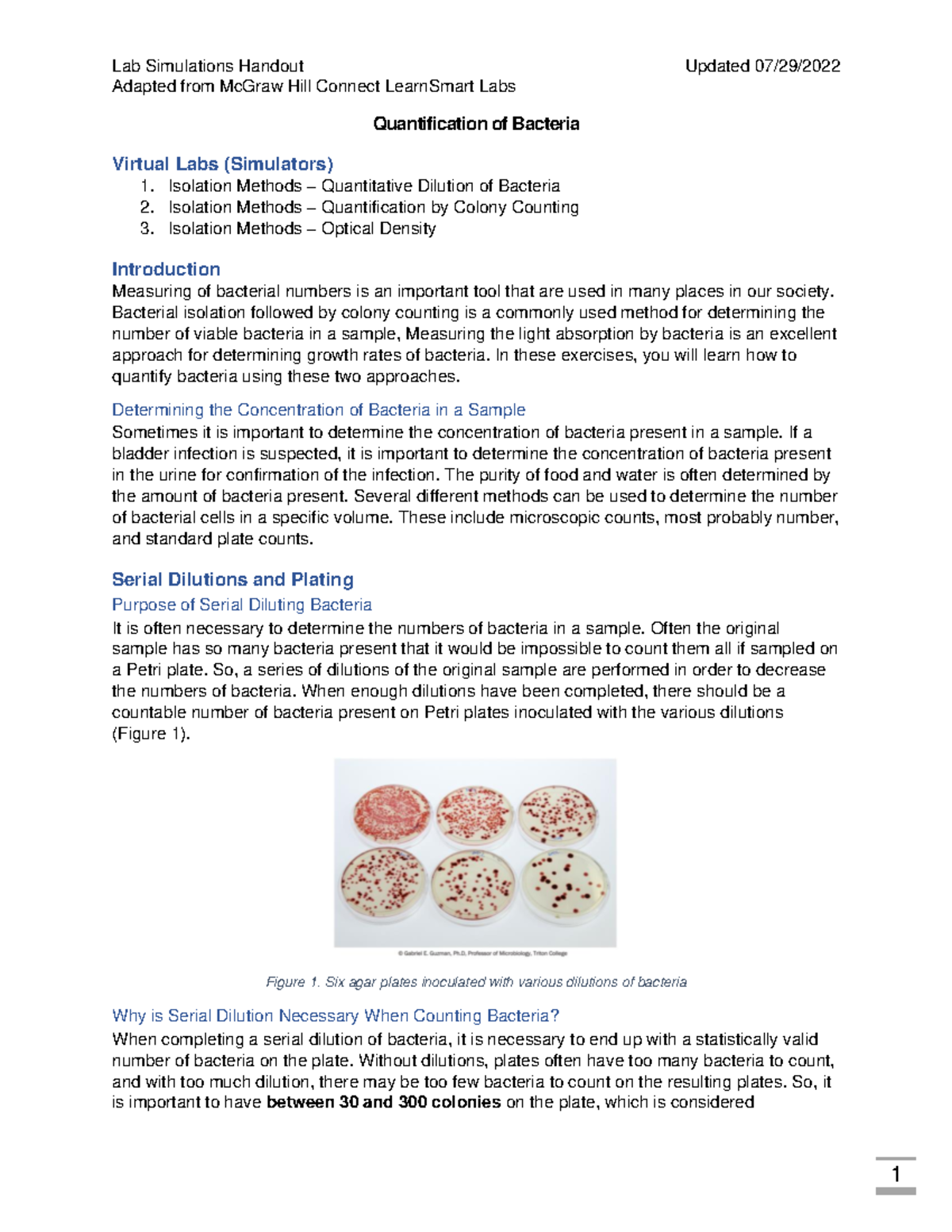 Lab Handout - Quantification of Bacteria - Adapted from McGraw Hill ...