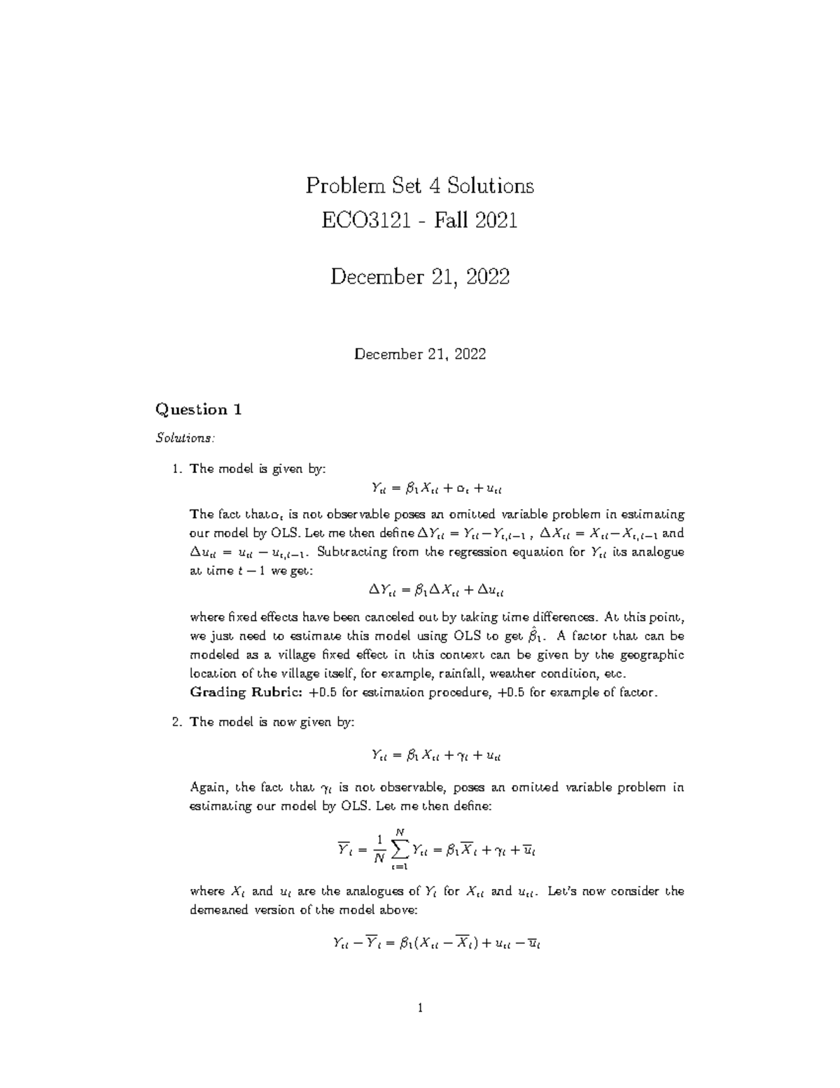 ECO3121 Pset4 solution - Problem Set 4 Solutions ECO3121 - Fall 2021 December 21, 2022 December ...