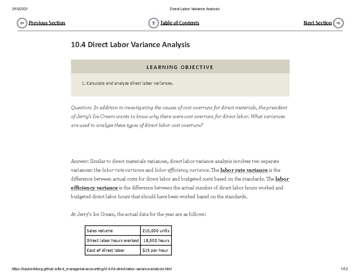 Direct Labor Variance Analysis - 3/15/2021 Direct Labor Variance ...