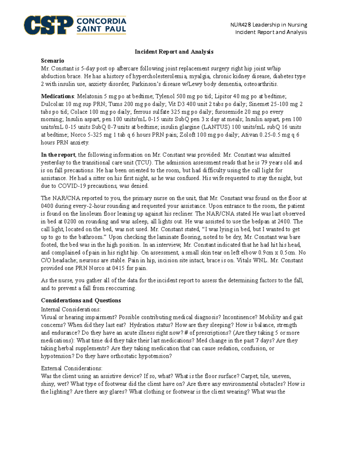 NUR428 Incident Report and Analysis.docx - Google Docs - Incident ...
