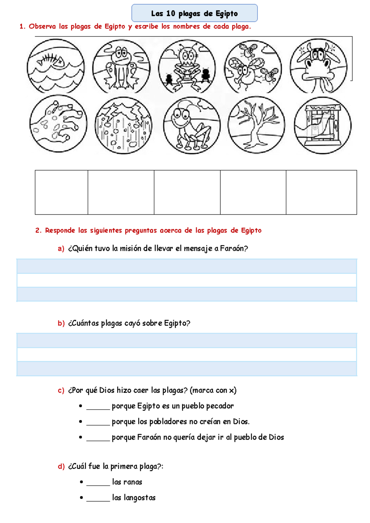 Ficha Relig 10 plagas DE Egipto - 1. Observa las plagas de Egipto y ...