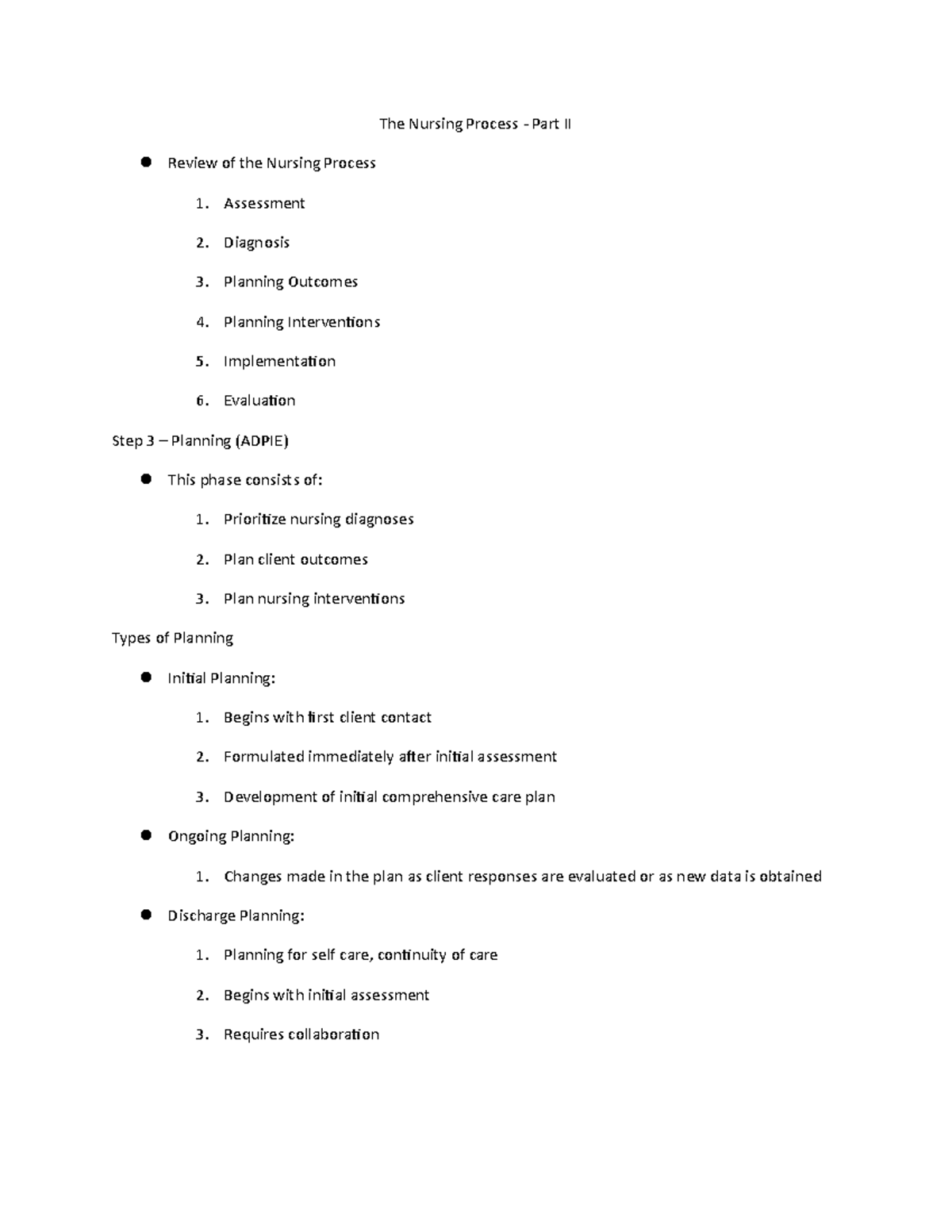 The Nursing Process part 2 Outline - The Nursing Process - Part II ...
