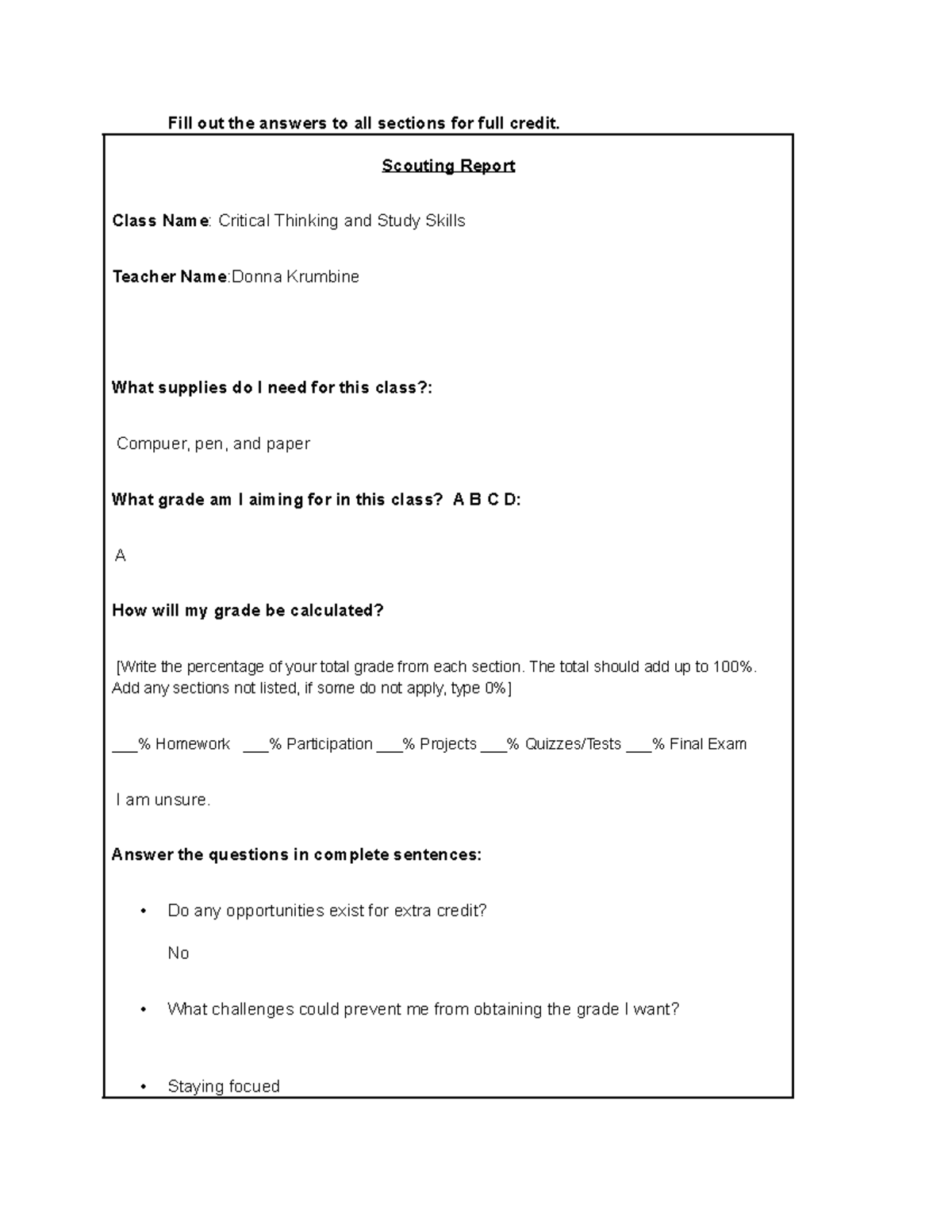 02 01 06a - idek - Fill out the answers to all sections for full credit ...