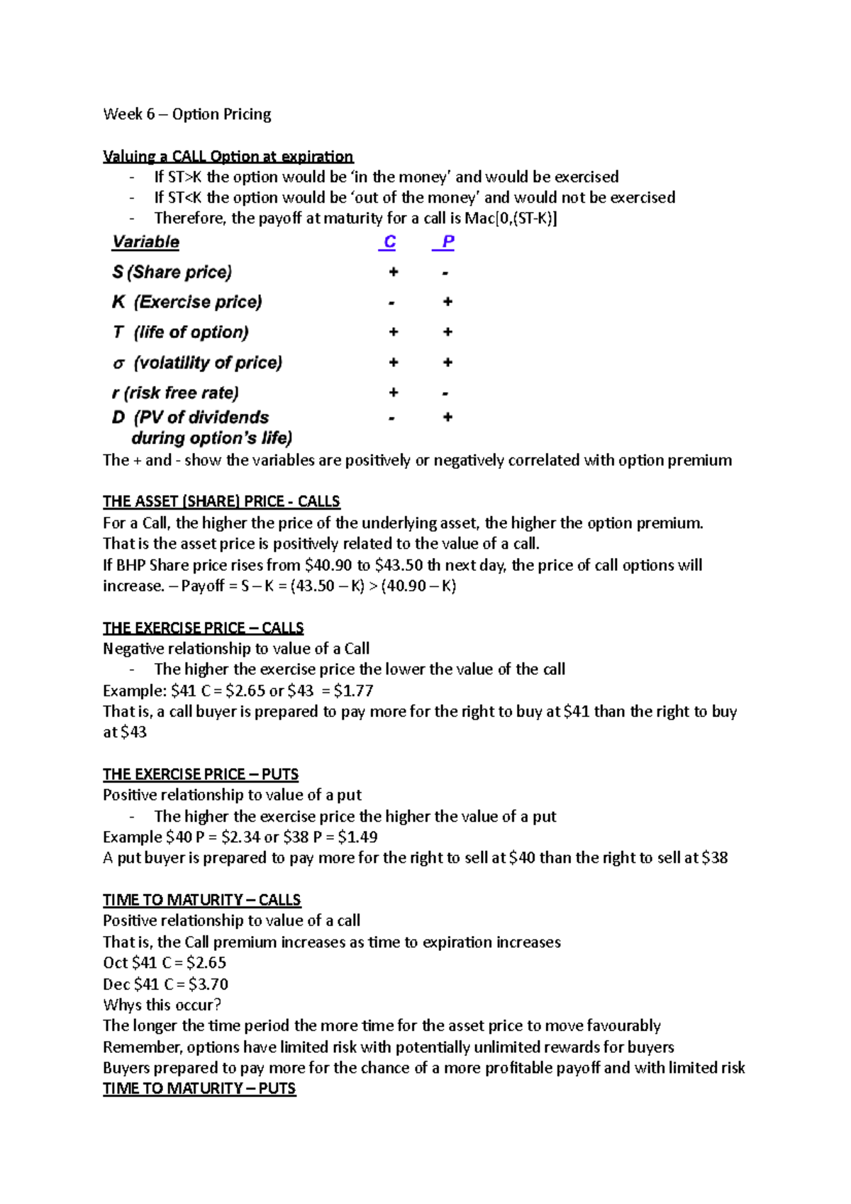 Week 6 - Lecture notes 6 - Week 6 – Option Pricing Valuing a CALL ...