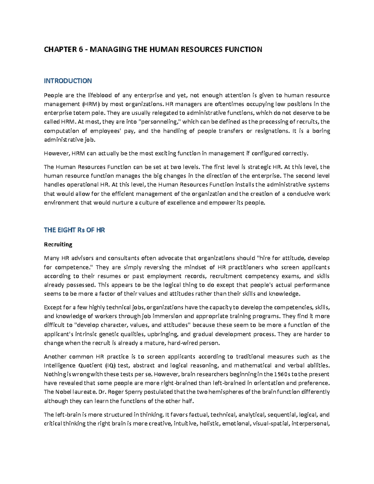 CH6-Supplement 2 - Chapter 6 - CHAPTER 6 - MANAGING THE HUMAN RESOURCES ...