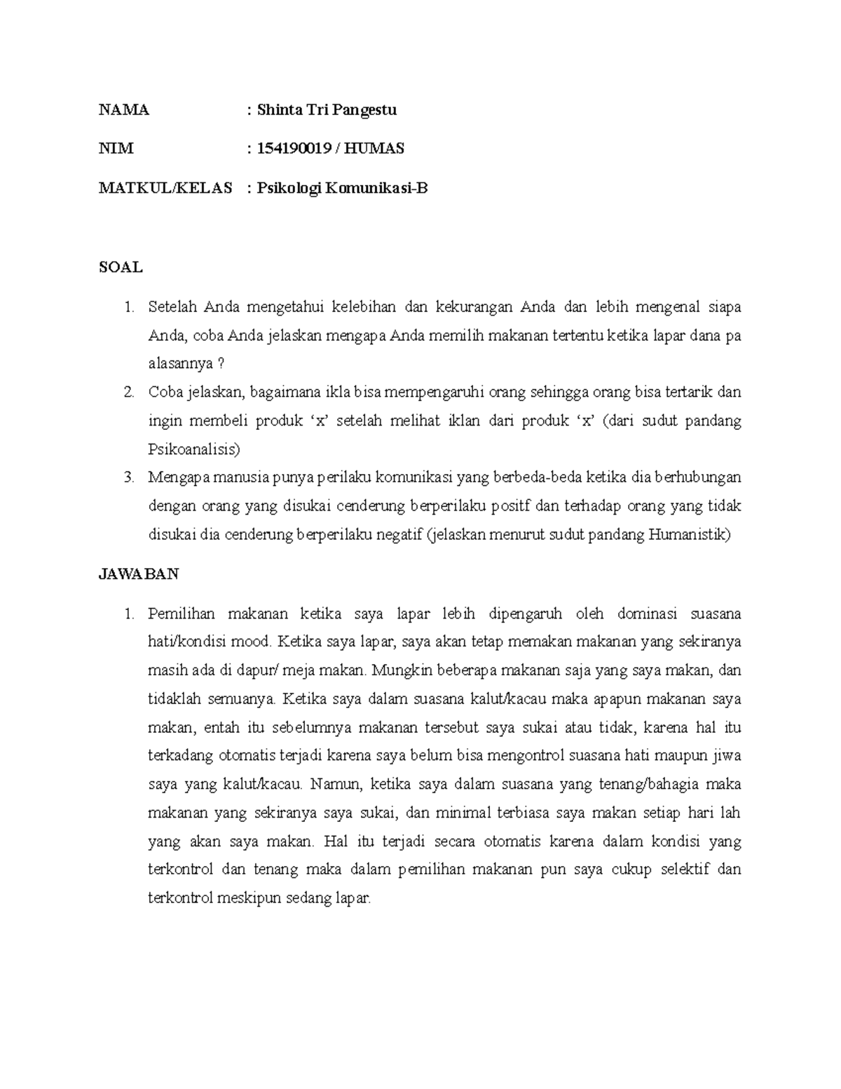 Tugas Psikom 1 - NAMA : Shinta Tri Pangestu NIM : 154190019 / HUMAS ...