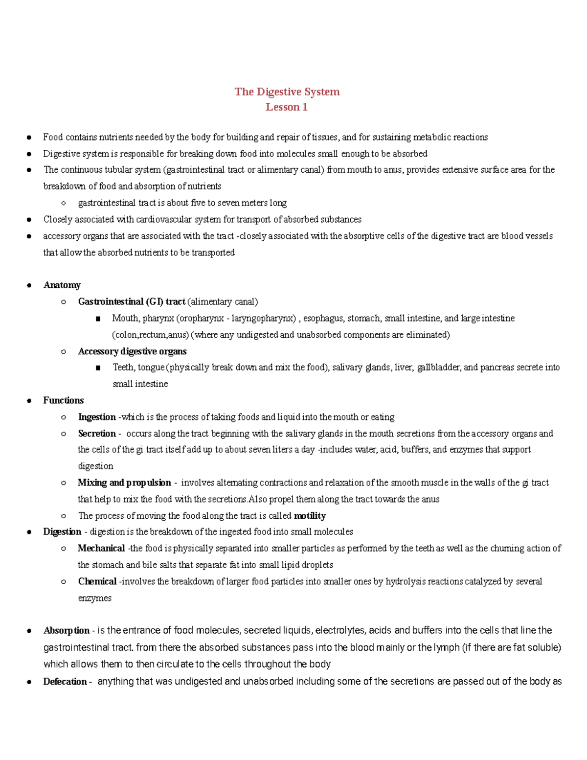 The Digestive System-2 - The Digestive System Lesson 1 Food contains ...