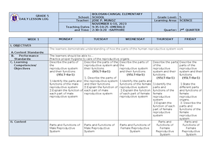 Science-5 DLL Week 2 Quarter 2 - GRADE 5 DAILY LESSON LOG School ...