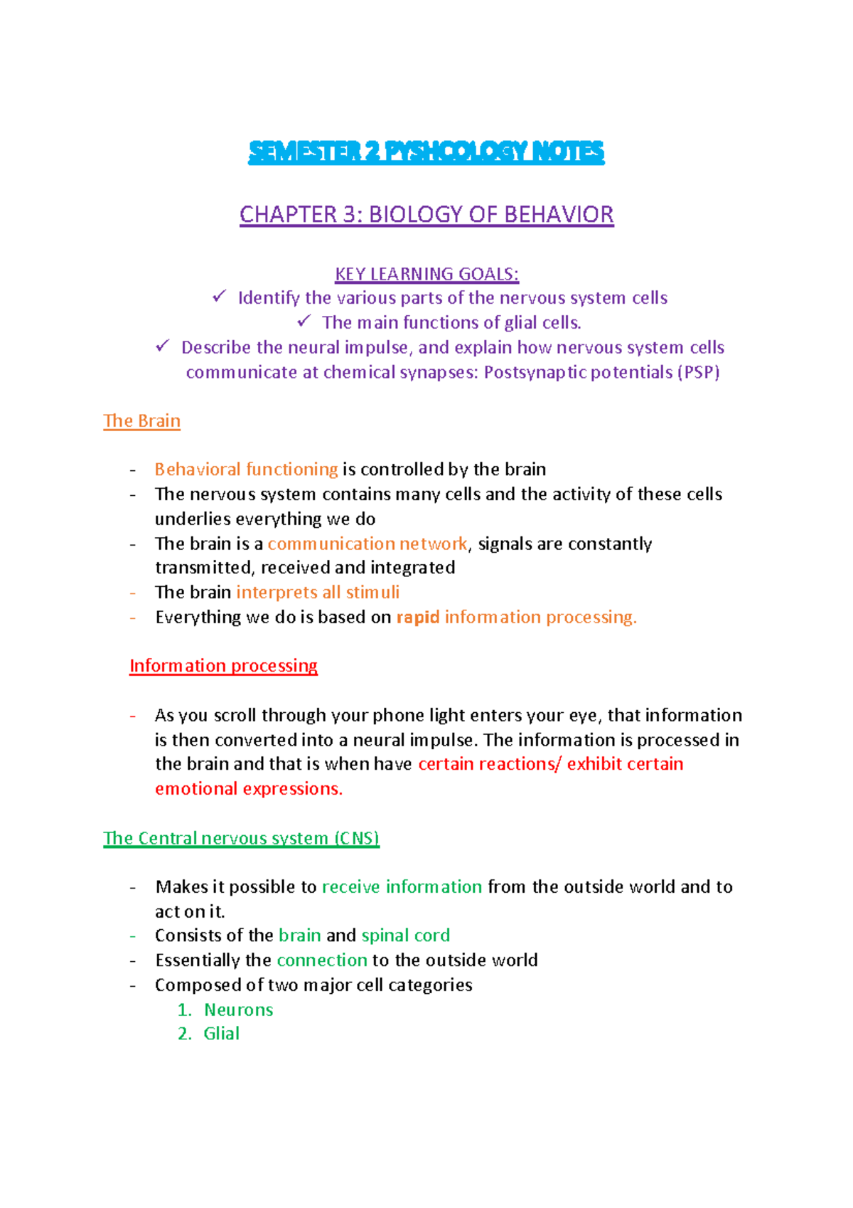 Chapter 3 SLK120 - CHAPTER 3 : BIOLOGY OF BEHAVIOR KEY LEARNING GOALS ...